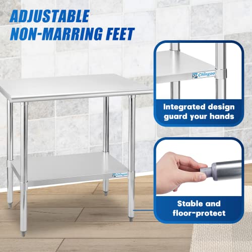 Chingoo Stainless Steel Table 24 x 36 Inches Metal Prep Table with Adjustable Undershelf, Stainless Table for Commercial Kitchen, Outdoor, Restaurant, Hotel & Garage