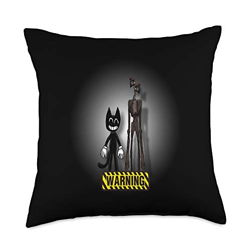 Cartoon cat Siren head, Creepypasta, horror, scary, Cartoon cat we love to escape from Siren head, Throw Pillow, 18x18, Multicolor