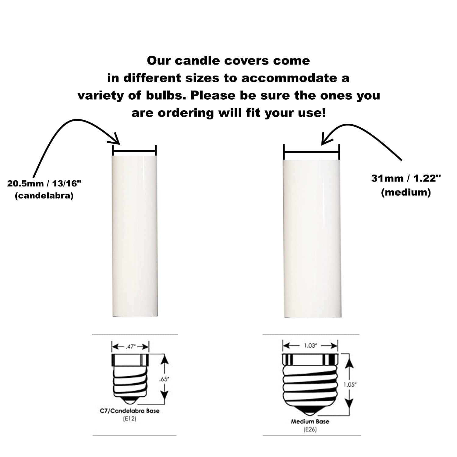 Creative Hobbies® 4" White Plastic Candle Covers Sleeves Chandelier Socket Covers ~ 4 Inch Candelabra Base | Set of 12