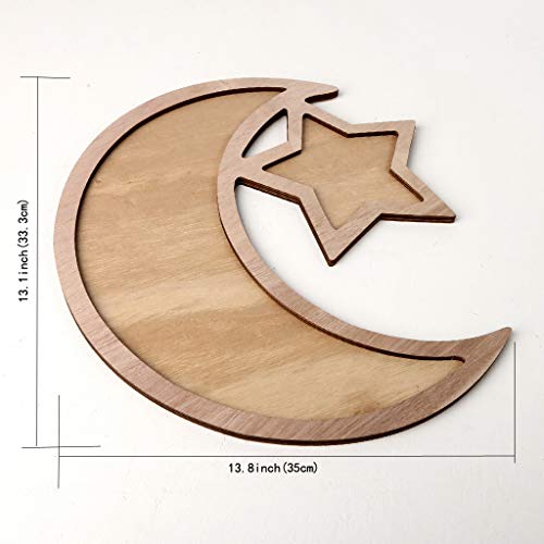 xiuginFU VIVIXIXILAOJH Rustic Wooden Crescent Moon Srar Eid Ramadan Party Food Serving Tableware Dessert Pastry Tray Display Holder Decor Ornament