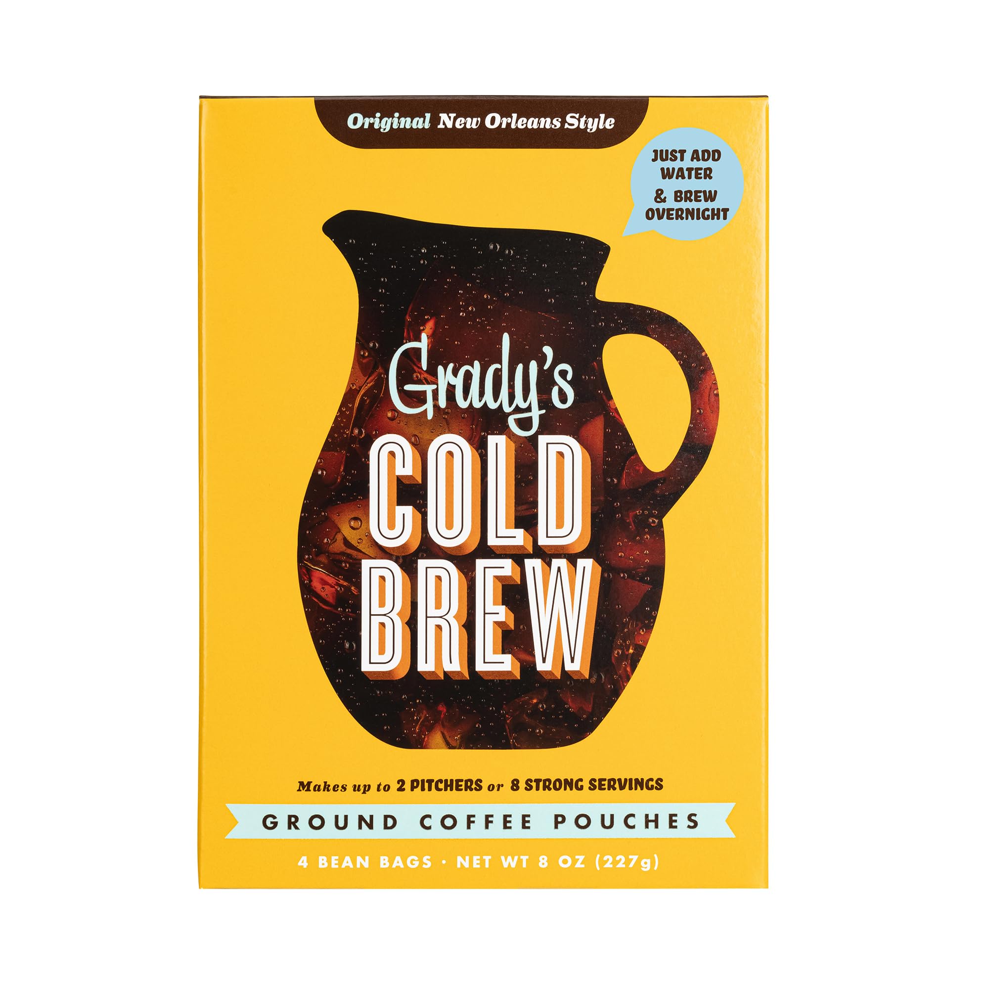 GRADY’S COLD BREW Coffee Pouches | New Orleans Style | 100% Arabica Ground Coffee & Chicory | TWO Boxes of Four Easy-to-Brew Bean Bags | Makes 24 drinks