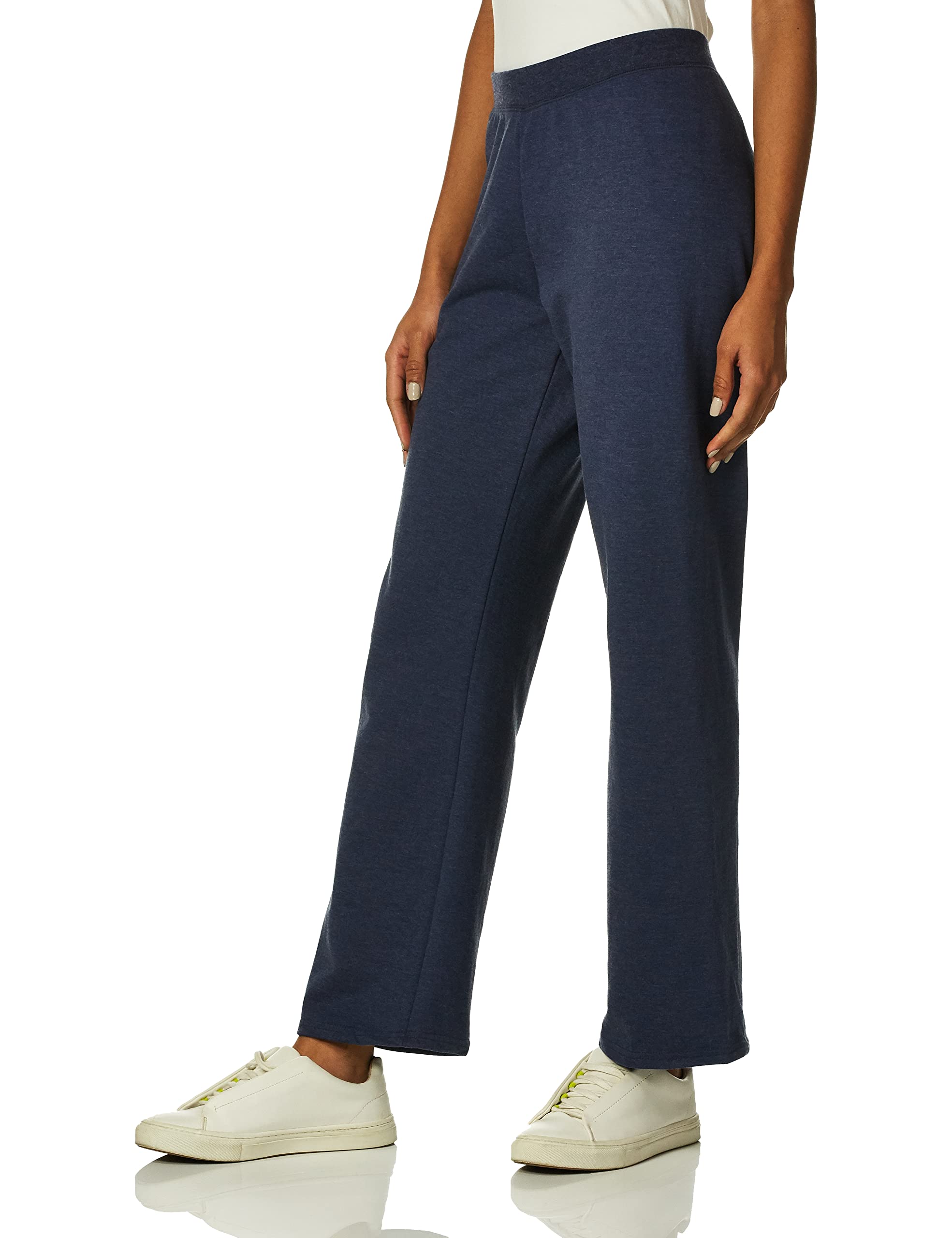 Hanes Women's EcoSmart Petite Open Bottom Leg Sweatpants, Navy Heather, Medium