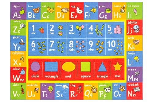 KC Cubs ABC Alphabet, Numbers & Shapes Educational Learning & Fun Game Play Area Rug for Kids Bedroom, Toddler Classroom and Baby Playroom