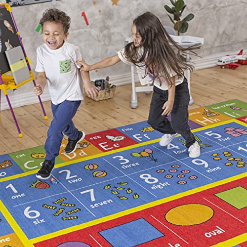 KC Cubs ABC Alphabet, Numbers & Shapes Educational Learning & Fun Game Play Area Rug for Kids Bedroom, Toddler Classroom and Baby Playroom