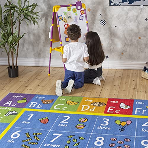 KC Cubs ABC Alphabet, Numbers & Shapes Educational Learning & Fun Game Play Area Rug for Kids Bedroom, Toddler Classroom and Baby Playroom