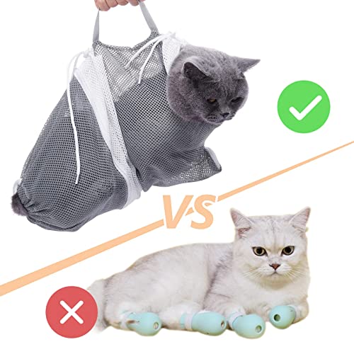 Cat Bathing Bag Cat Cleaning Shower Bag- Adjustable Anti-Bite and Anti-Scratch Polyester Soft Restraint Cat Grooming Bag for Bathing, Nail Trimming, Injection, Medicine Taking (Gray)