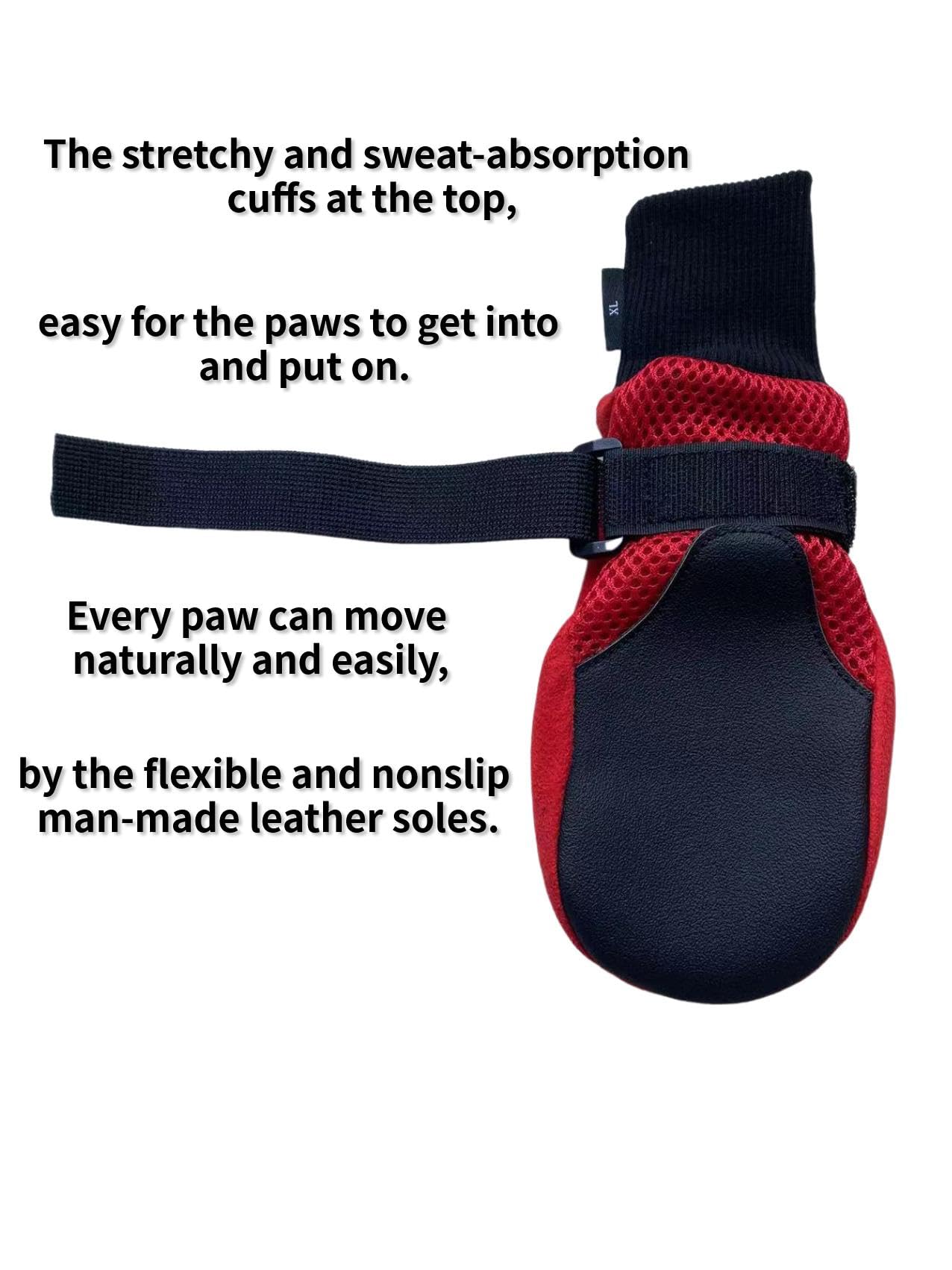 LONSUNEER Dog Boots Breathable and Protect Paws Soft Nonslip Soles Color Red Size X-Large - Inner Sole Width 3.15 Inch