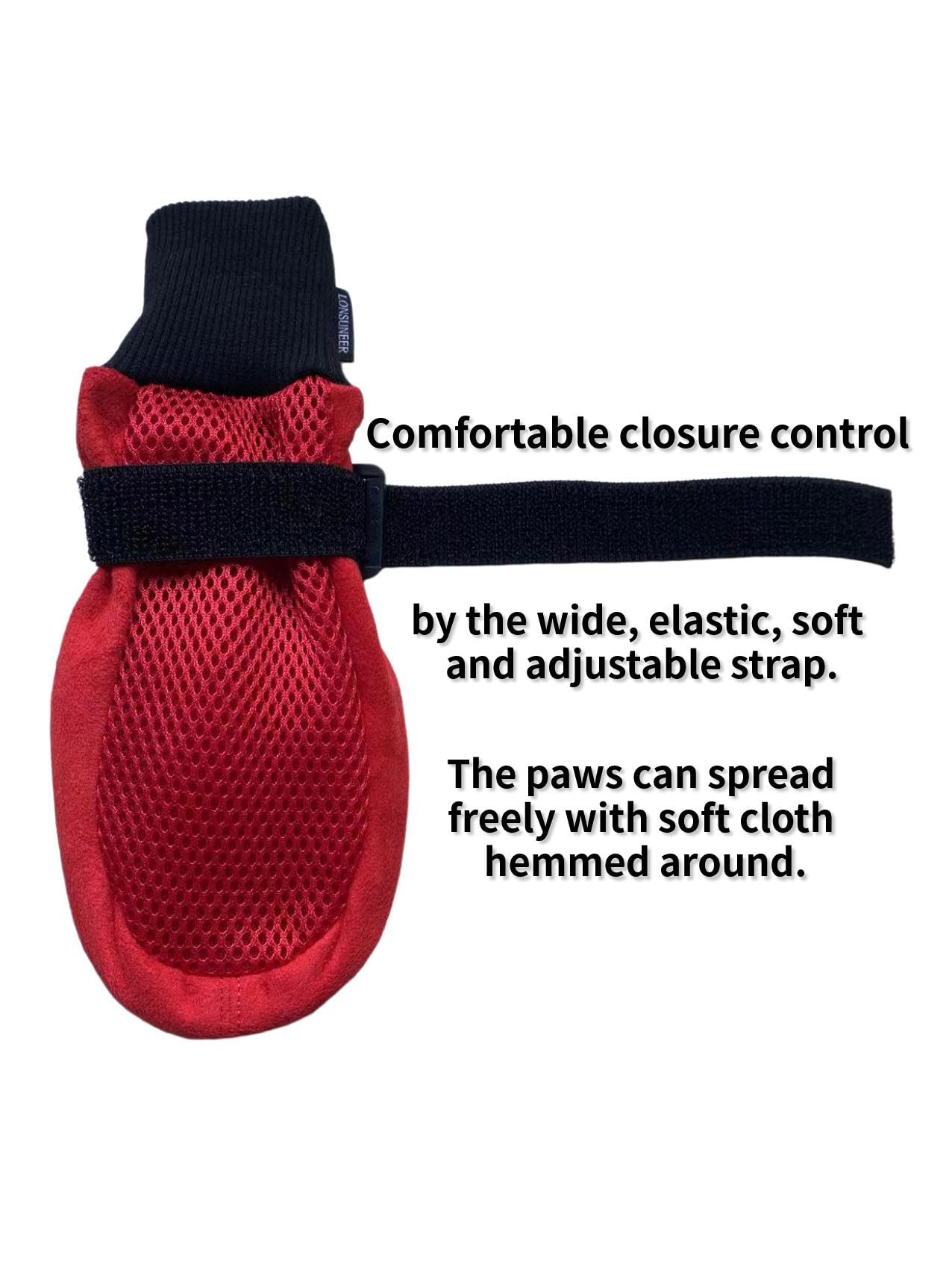 LONSUNEER Dog Boots Breathable and Protect Paws Soft Nonslip Soles Color Red Size X-Large - Inner Sole Width 3.15 Inch