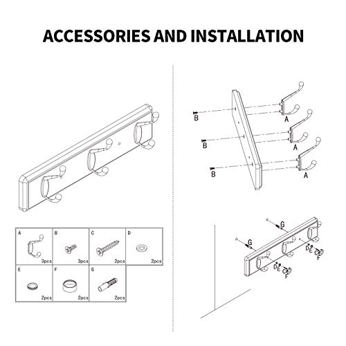 Wooden Wall Mount Coat Rack, Mounted Organizer for Closet, Bathroom, Bedroom, Entryway, Hallway, Foyer, Heavy Duty Double Hooks Hanging Towels, Hats, Bags, Backpacks, Jackets, Keys (White, 3 Hooks)