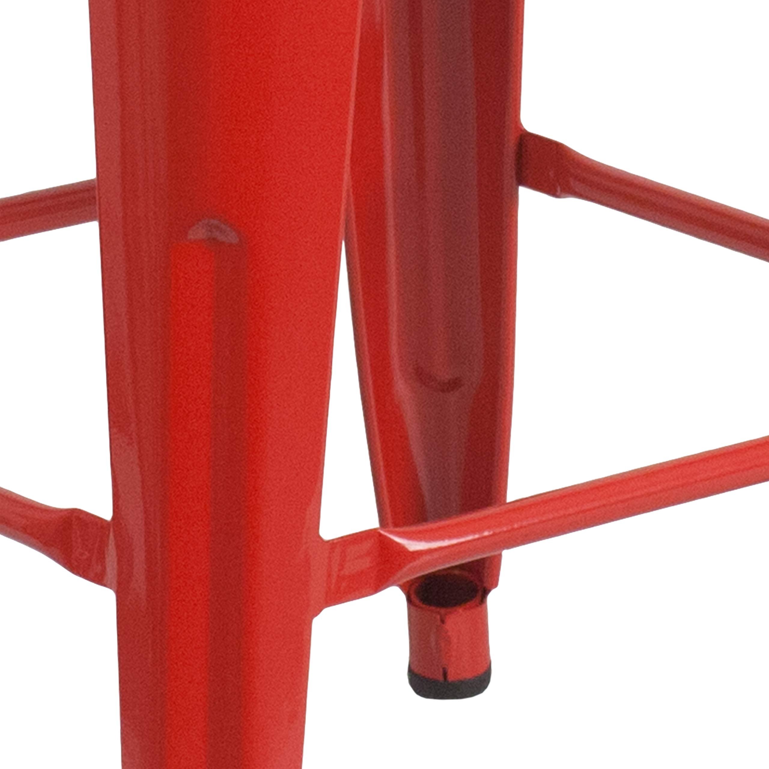Flash Furniture Kai Commercial Grade 24" High Backless Red Metal Indoor-Outdoor Counter Height Stool with Square Seat