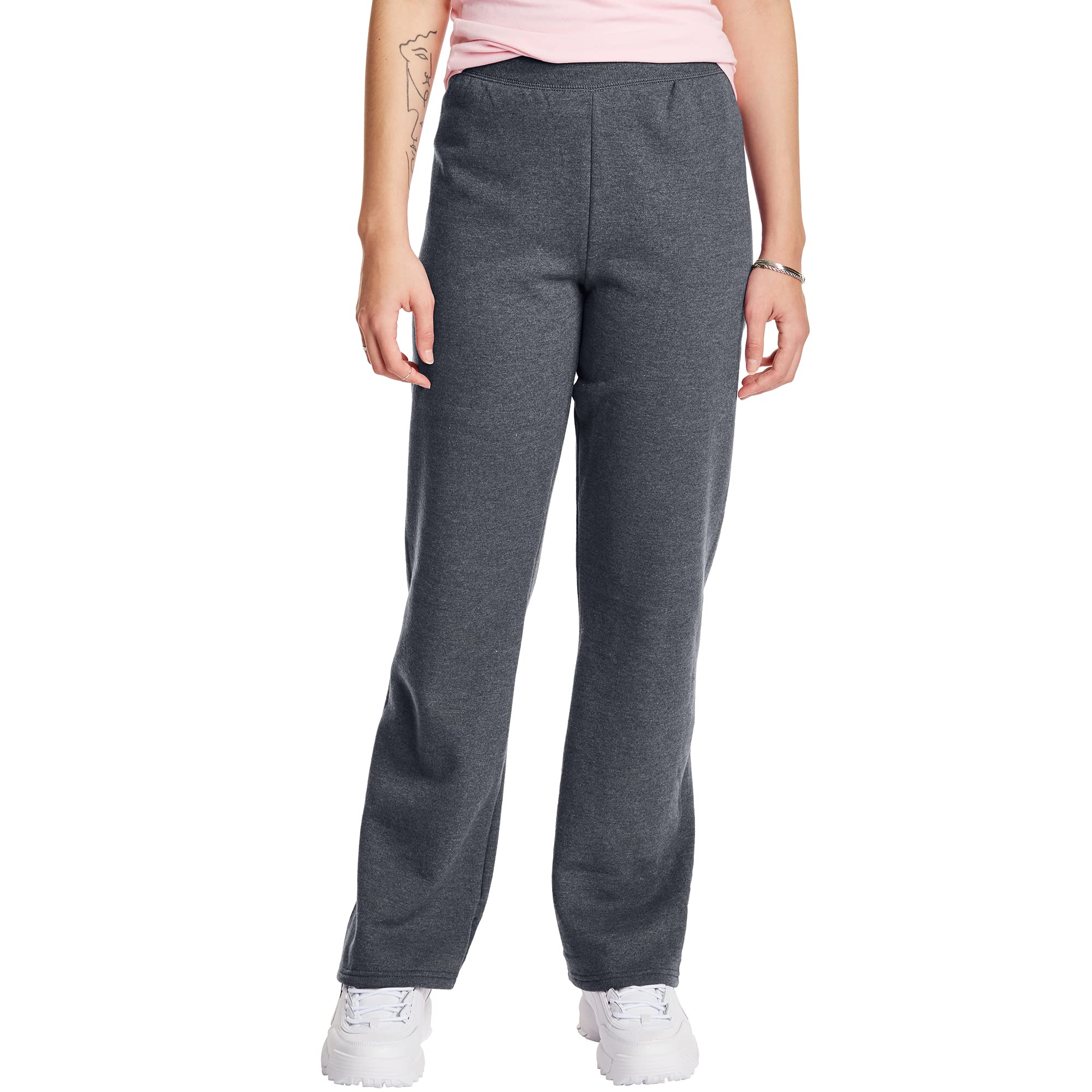 Hanes Women's EcoSmart Open Bottom Leg Sweatpants,Slate Heather,X-Large