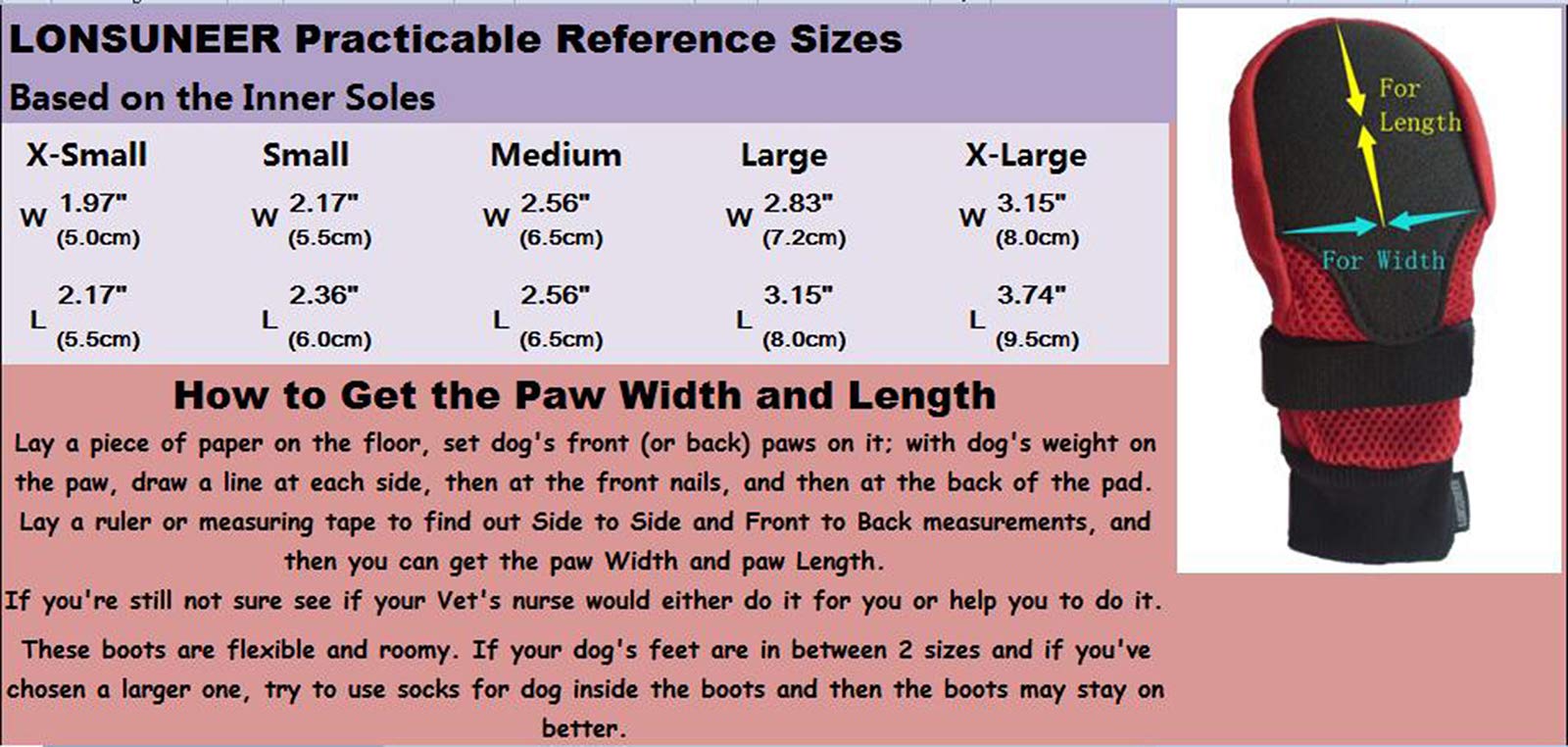 LONSUNEER Dog Boots Breathable and Protect Paws Soft Nonslip Soles Color Red Size X-Large - Inner Sole Width 3.15 Inch