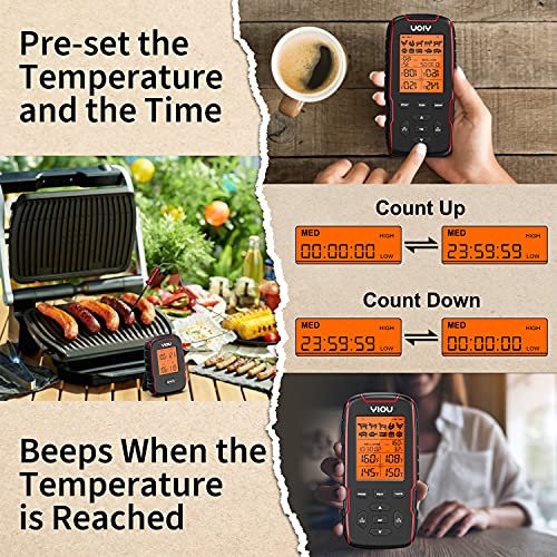 YIOU Wireless Meat Thermometer for Cooking, Digital Meat Thermometer with 4 Probes, 500FT Ultra Accurate & Fast Food Thermometer for Oven, Smoker, Red