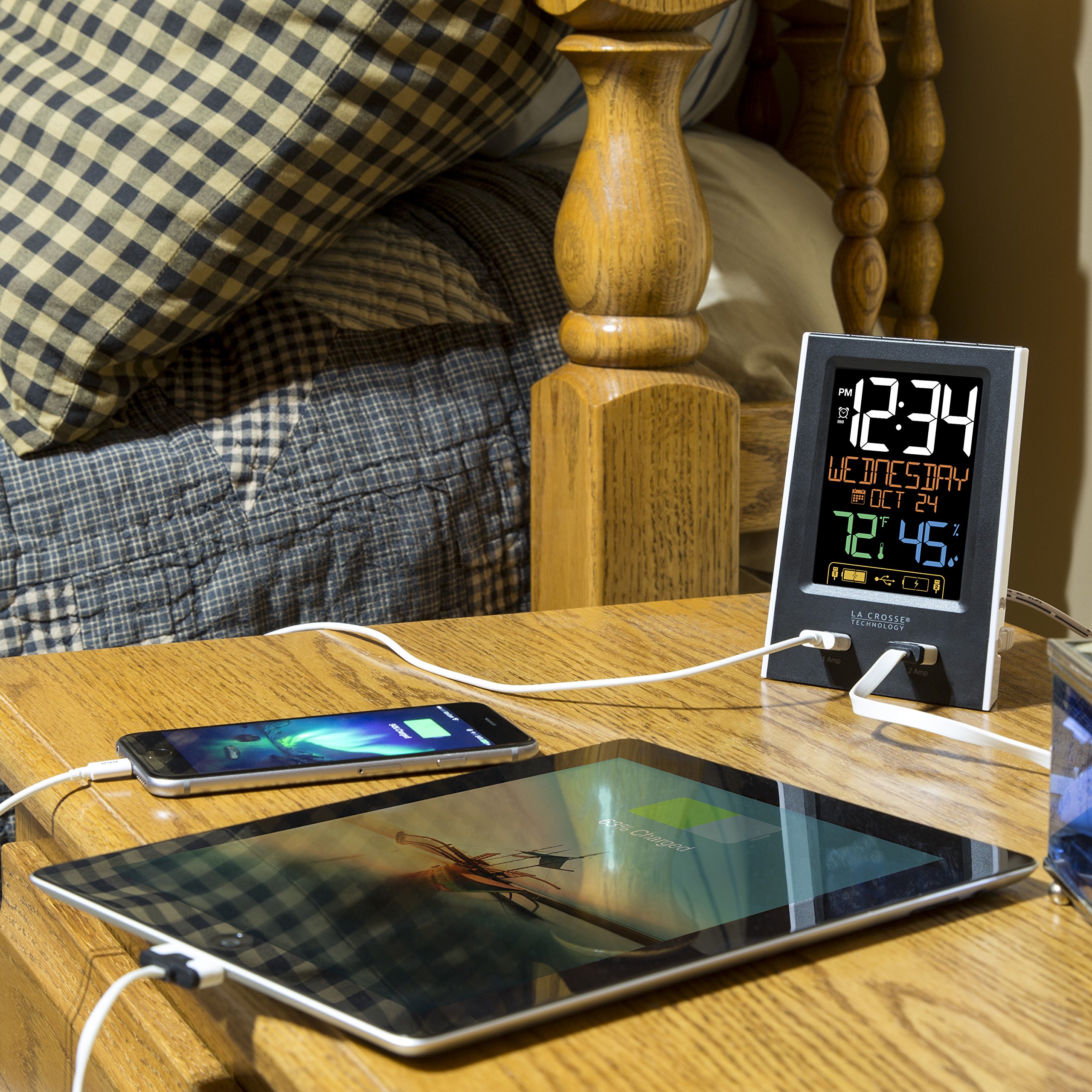 La Crosse Technology C86224 Dual USB Charging Alarm with nap Timer, 3.74" L x 2.40" W x 5.24" H, Black
