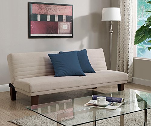 DHP Dillan 69 Inch Futon Sofa Bed, Modern Armless Upholstered Couch Sleeper with Tufted Back and Seat, Full, Tan