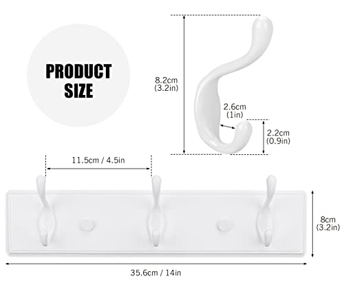 Wooden Wall Mount Coat Rack, Mounted Organizer for Closet, Bathroom, Bedroom, Entryway, Hallway, Foyer, Heavy Duty Double Hooks Hanging Towels, Hats, Bags, Backpacks, Jackets, Keys (White, 3 Hooks)