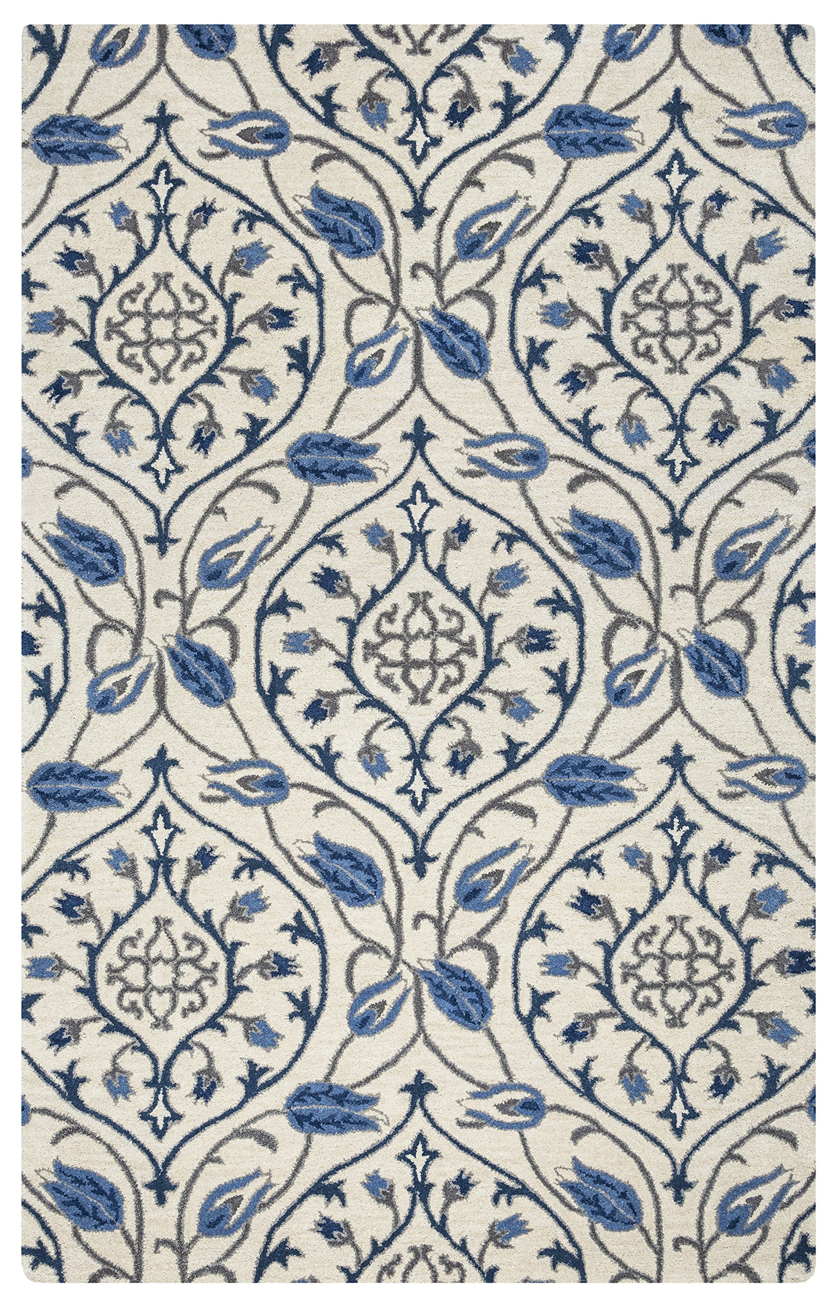 Rizzy Home | VN9522 | Valintino Collection | Wool Area Rug | 8' x 10' | Ivory/Blue/Gray/Navy Ornamental