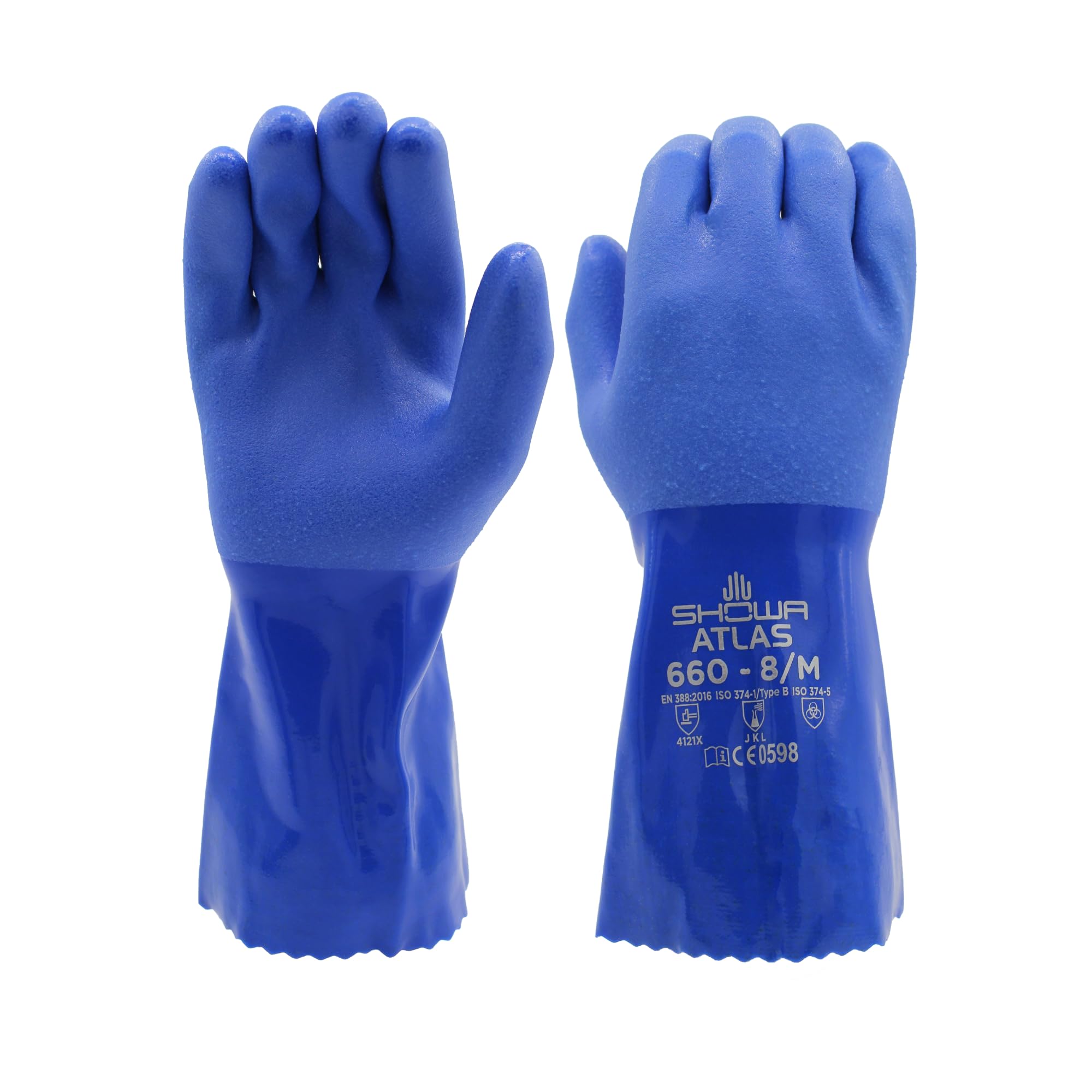 SHOWA Atlas 660 Triple-Dipped PVC Coated Chemical Resistant Safety Glove with Cotton Liner, 12" Length, X-Large (1 Pair)