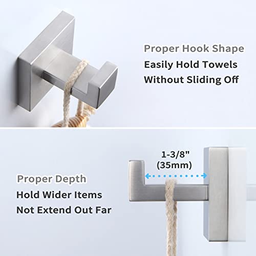 Angle Simple Bathroom Towel Hook 2 PCS, SUS304 Stainless Steel Bath Towel Holder, Square Robe Hook for Wall, Brushed Nickel