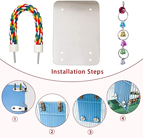 LOPERDEVE 7" Bird Mirror with Rope Perch Bird Toys Swing, Comfy Perch for Greys Amazons Parakeet Cockatiel Conure Lovebirds Finch Canaries