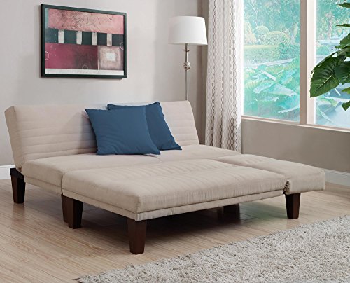 DHP Dillan 69 Inch Futon Sofa Bed, Modern Armless Upholstered Couch Sleeper with Tufted Back and Seat, Full, Tan