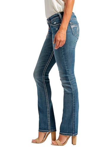 Silver Jeans Co. Women's Tuesday Low Rise Slim Bootcut Jeans, Medium Indigo Wash, 32W X 33L