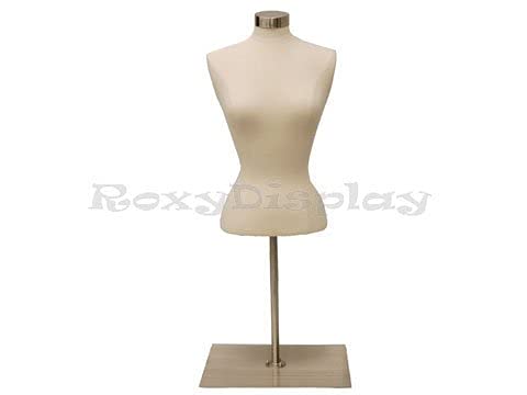 Adult Female Dress Form Mannequin Torso Body Form with Rectangular Short Pole Counter Top Brushed Metal Base #FBSW+05CPS