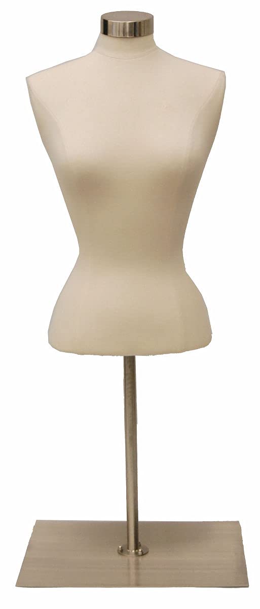 Adult Female Dress Form Mannequin Torso Body Form with Rectangular Short Pole Counter Top Brushed Metal Base #FBSW+05CPS
