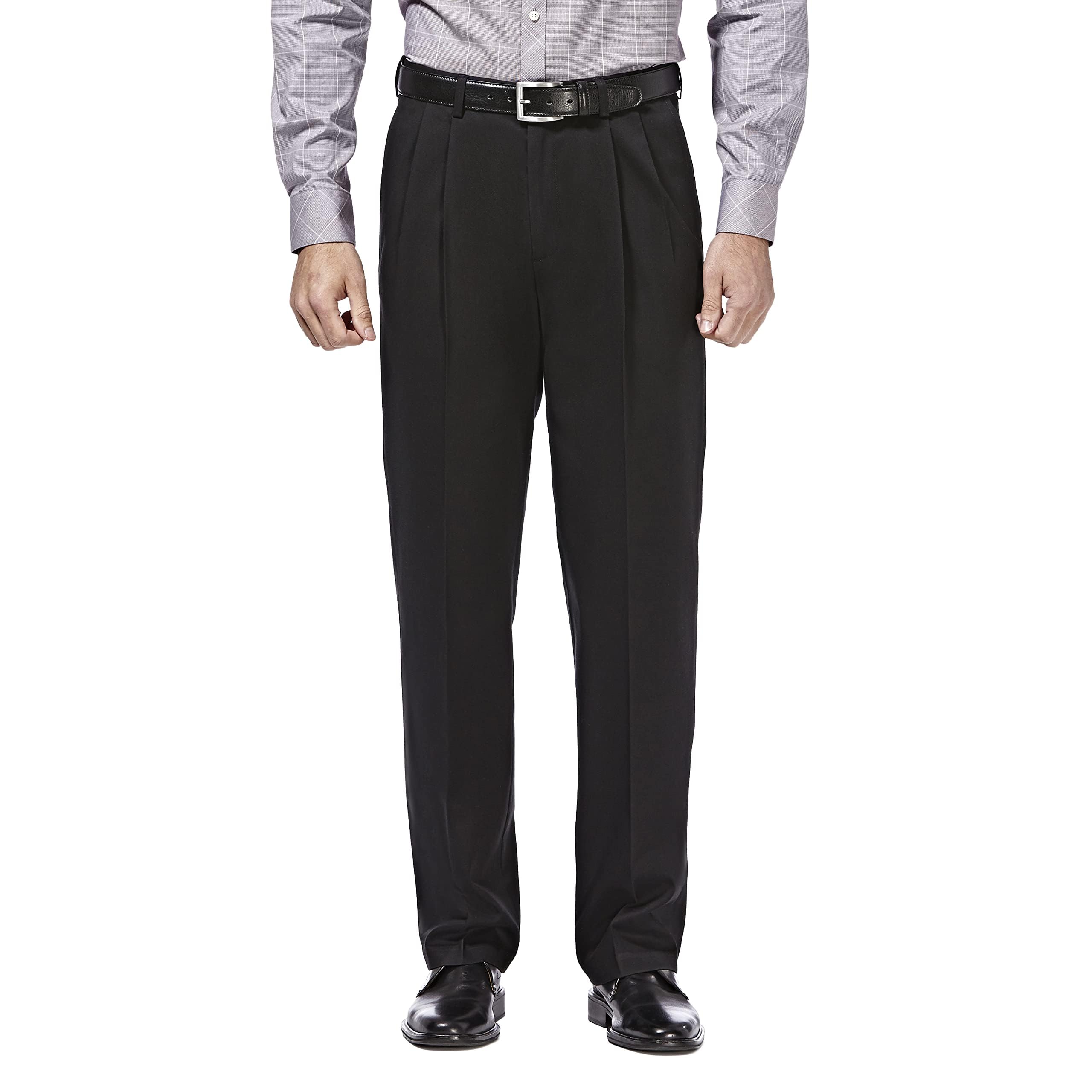 Haggar Men's Premium No Iron Khaki Classic Fit Pleat Front Casual Pant (Regular and Big & Tall Sizes), Black, 34W x 30L