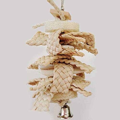 SONGBIRDTH Parrot Chew Toys - Loofah Cuttlebone Grass Parrot Budgies Cockatoo Parakeet Cockatiel Cage Bite Toy for Medium and Small Parrot Wood Color
