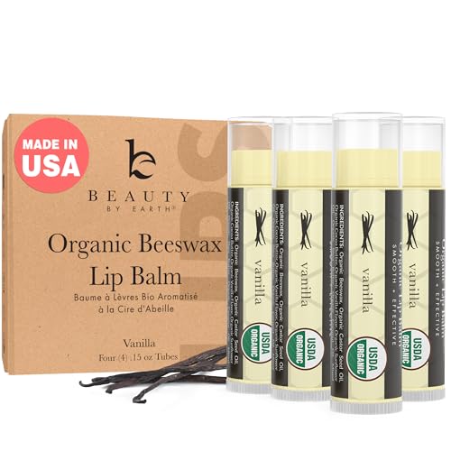 4 Pack Organic Vanilla Bean & Honey Lip Balm - Natural Lip Moisturizer Gifts for Men, Women & Kids