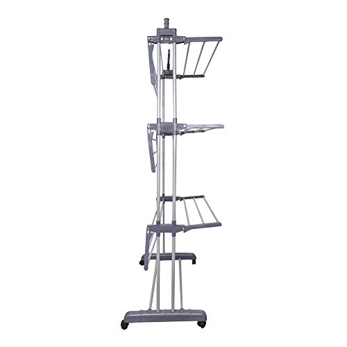 YOUUD Clothes Drying Rack 3-Tiers with Retractable Trays, Collapsible Shelves, Rolling and Base with Casters, Stainless Laundry Dryer Indoor/Outdoor Standing Rack