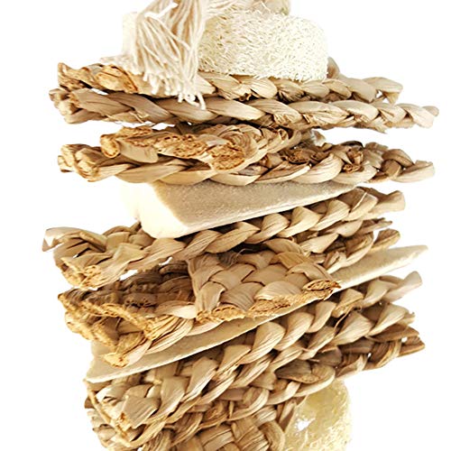 SONGBIRDTH Parrot Chew Toys - Loofah Cuttlebone Grass Parrot Budgies Cockatoo Parakeet Cockatiel Cage Bite Toy for Medium and Small Parrot Wood Color