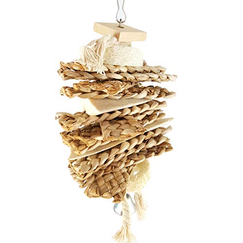 SONGBIRDTH Parrot Chew Toys - Loofah Cuttlebone Grass Parrot Budgies Cockatoo Parakeet Cockatiel Cage Bite Toy for Medium and Small Parrot Wood Color