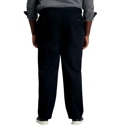Haggar Men's Classic Fit Flat-Front Hidden Expandable Waistband Premium No Iron Khaki, 38W x 32L - Black, HC10884