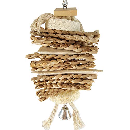 SONGBIRDTH Parrot Chew Toys - Loofah Cuttlebone Grass Parrot Budgies Cockatoo Parakeet Cockatiel Cage Bite Toy for Medium and Small Parrot Wood Color