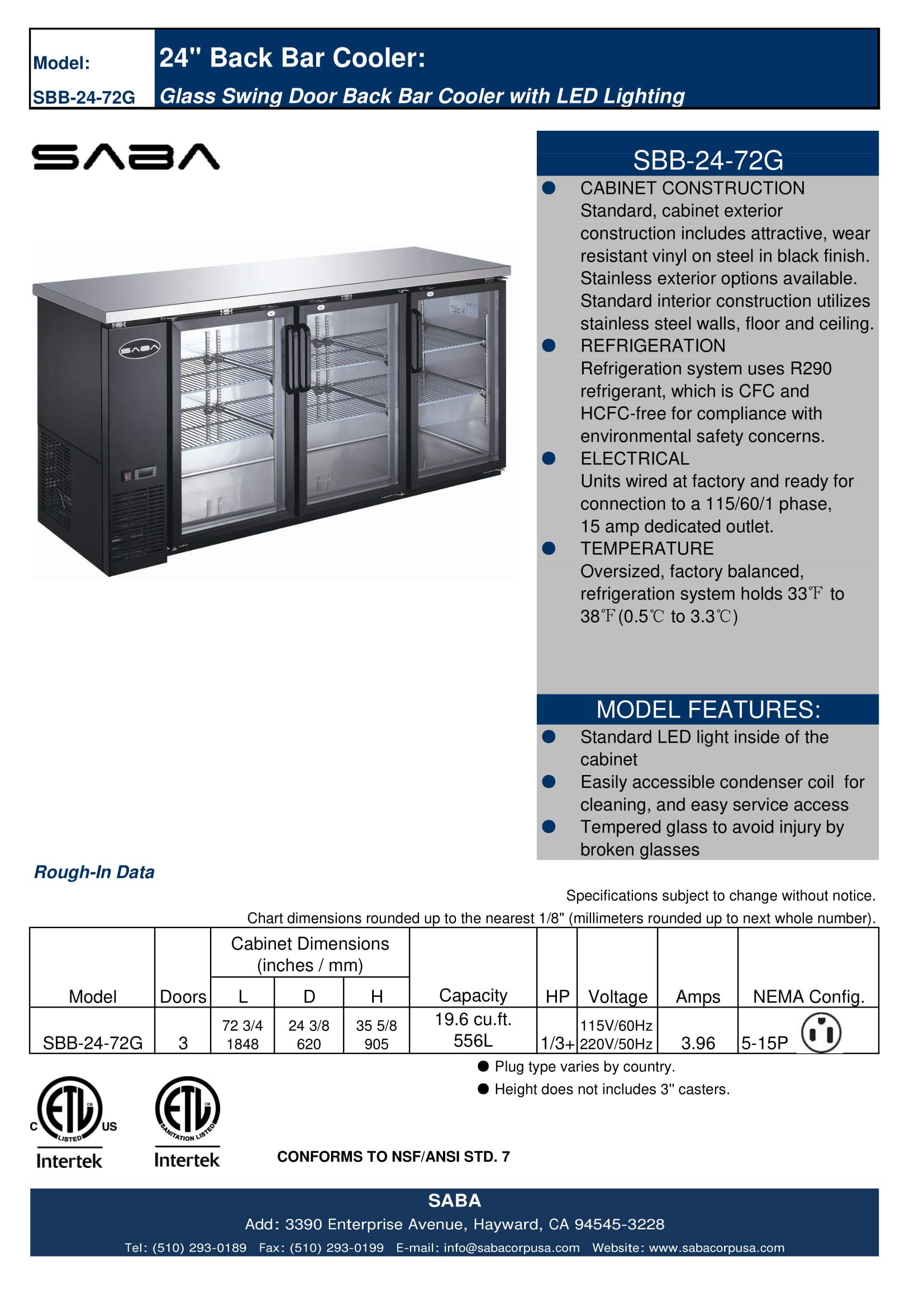72" Commercial 3 Door Back Bar Beer Bottle Beverage Can Cooler Refrigerator, Black, with Stainless Steel Top and Glass Doors