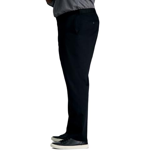 Haggar mens Premium No Iron Khaki Classic Fit Expandable Waist Flat Front dress pants, Black, 36W x 32L US