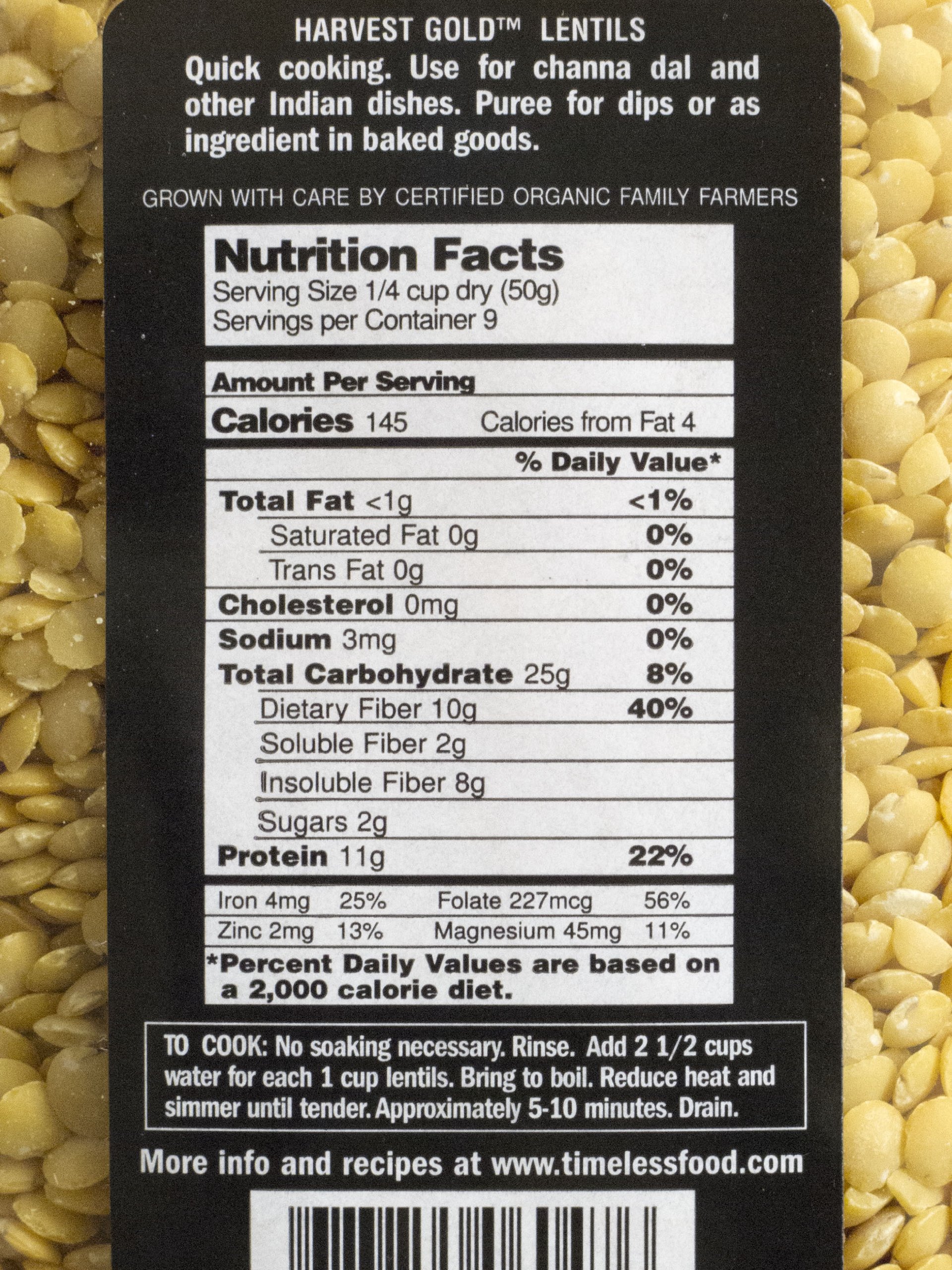 Certified 100% Organic Harvest Gold Lentils Montana 16 oz each (2 Pack)