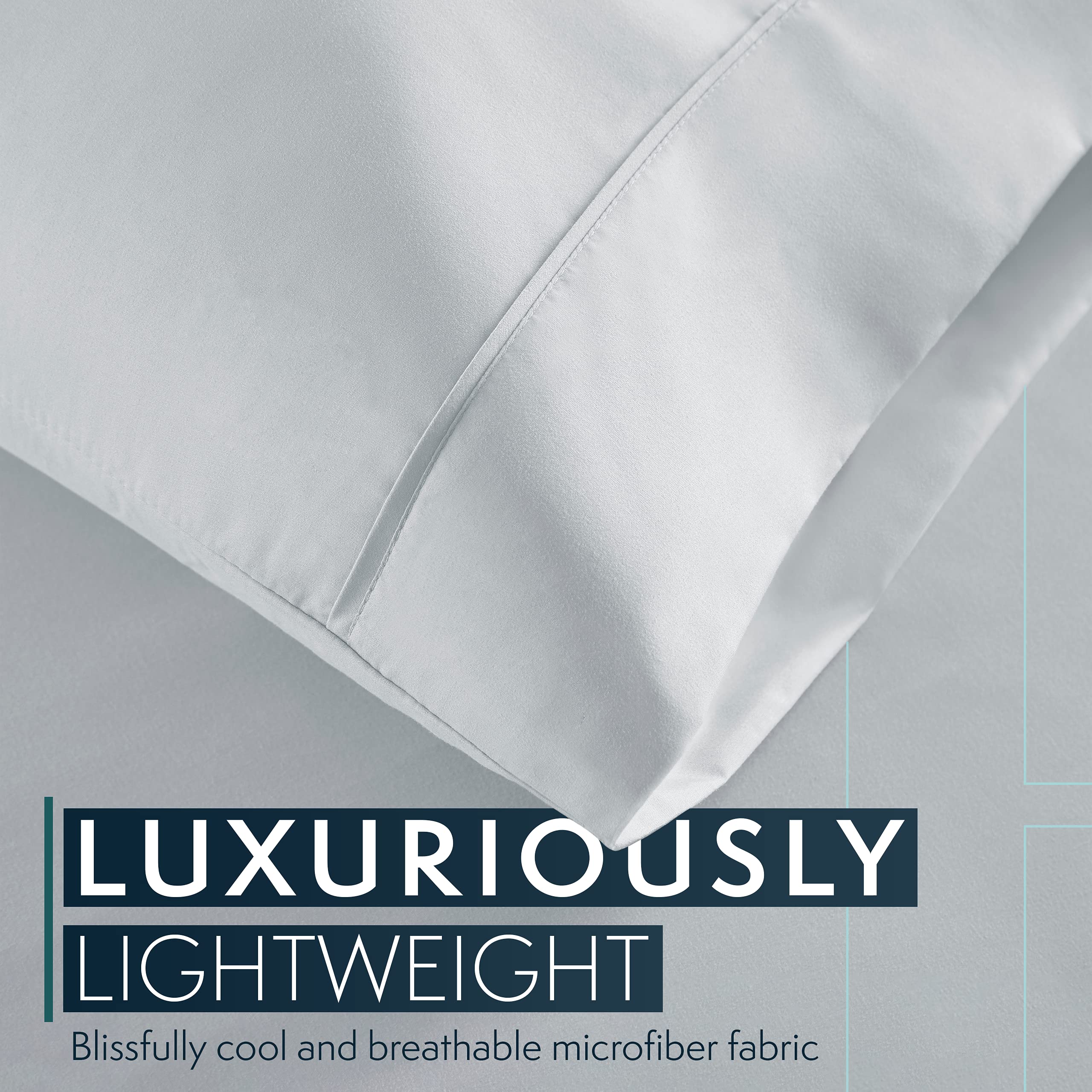 HC COLLECTION Bed Sheets Set Full with 2 Pillowcases Hotel Luxury Brushed Microfiber Sheet w/Deep Pocket, Fade Resistant Ultra Soft Breathable Lightweight 4 Pcs Bedding Solid Color, Ice Blue