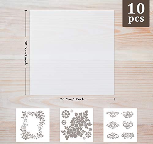 ilauke 10 Pieces 7.5mil Mylar Stencil Sheets, Reusable Blank Stencil Vinyl, Clear Mylar Template for Cricut Cutting Machine, Make Your Own Stencils Sheets, 12 x 12 inch