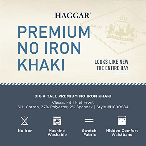 Haggar mens Premium No Iron Khaki Classic Fit Expandable Waist Flat Front dress pants, Black, 36W x 32L US