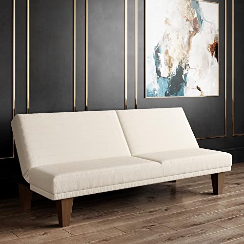 DHP Dillan 69 Inch Futon Sofa Bed, Modern Armless Upholstered Couch Sleeper with Tufted Back and Seat, Full, Tan