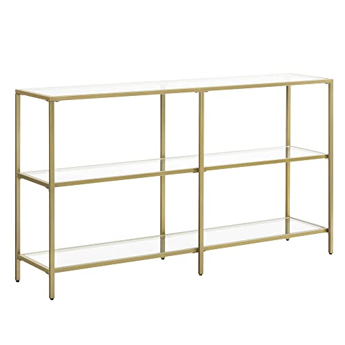 VASAGLE 51.2 Inch Console Sofa Table with 3 Shelves, Metal Frame, Tempered Glass Shelf, Modern Style, for Entryway Living Room Bedroom, Gold Color ULGT024A01