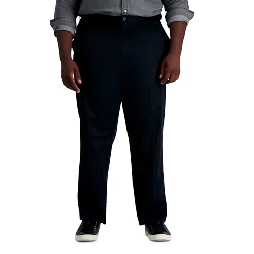 Haggar mens Premium No Iron Khaki Classic Fit Expandable Waist Flat Front dress pants, Black, 36W x 32L US