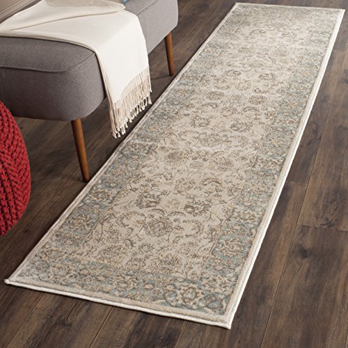 SAFAVIEH Vintage Collection Runner Rug - 2'2" x 12', Ivory & Light Blue, Traditional Distressed Design, Non-Shedding & Easy Care, Ideal for High Traffic Areas in Living Room, Bedroom (VTG571A)
