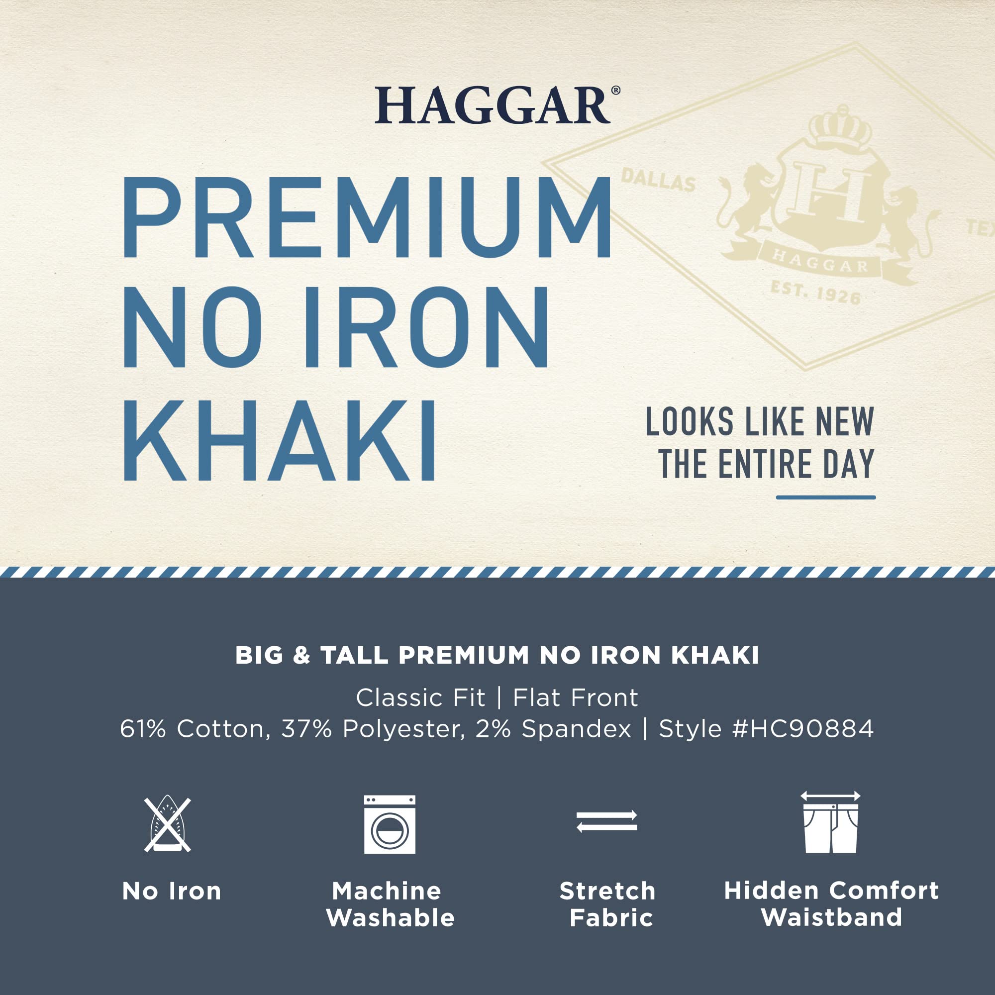 Haggar mens Premium No Iron Khaki Classic Fit Expandable Waist Flat Front dress pants, Black, 40W x 29L US
