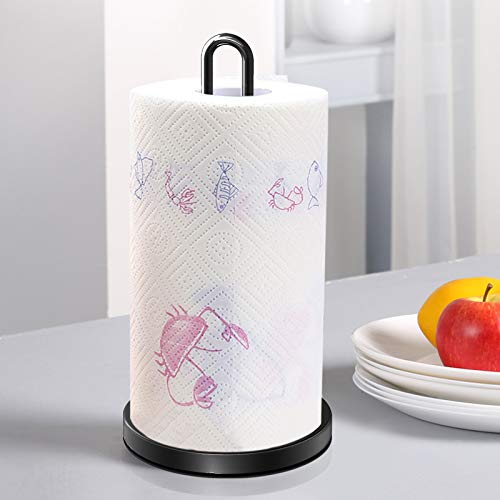 DDF iohEF Black Paper Towel Holders, Stainless Steel Paper Towel Holder, Paper Towel Stand Countertop Dispenser with Weighted Base - fits in Kitchen or for Bathroom