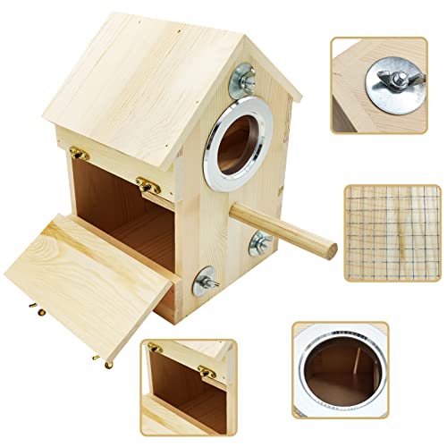 kathson Bird Nesting House,Wooden Bird Breeding Nest Parrot Breeding Mating Box for Hummingbirds Lovebirds Cockatiel Budgie Finch