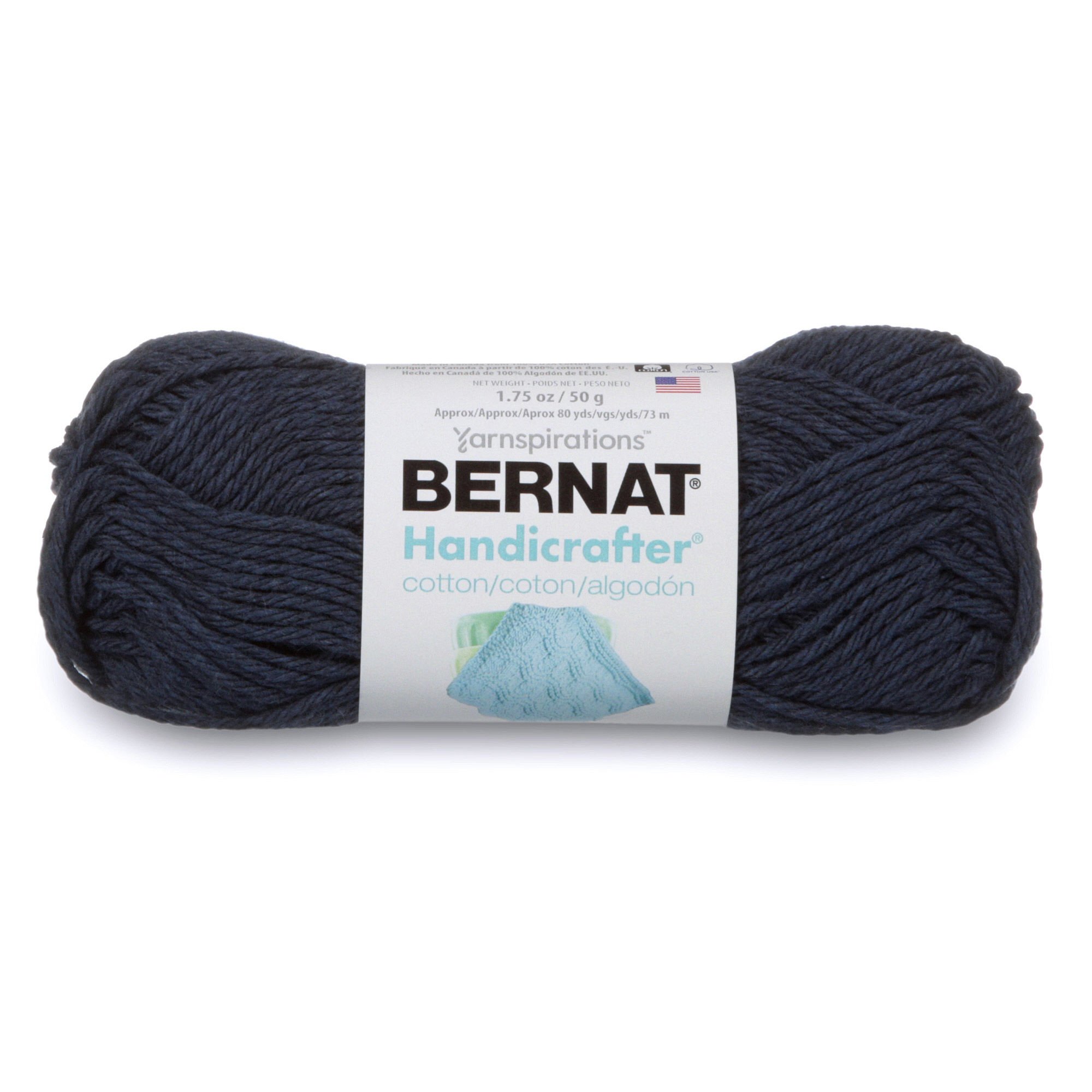 Bernat Handicrafter Cotton Solids Yarn, 1.75 oz, Gauge 4 Medium, 100% Cotton, Indigo